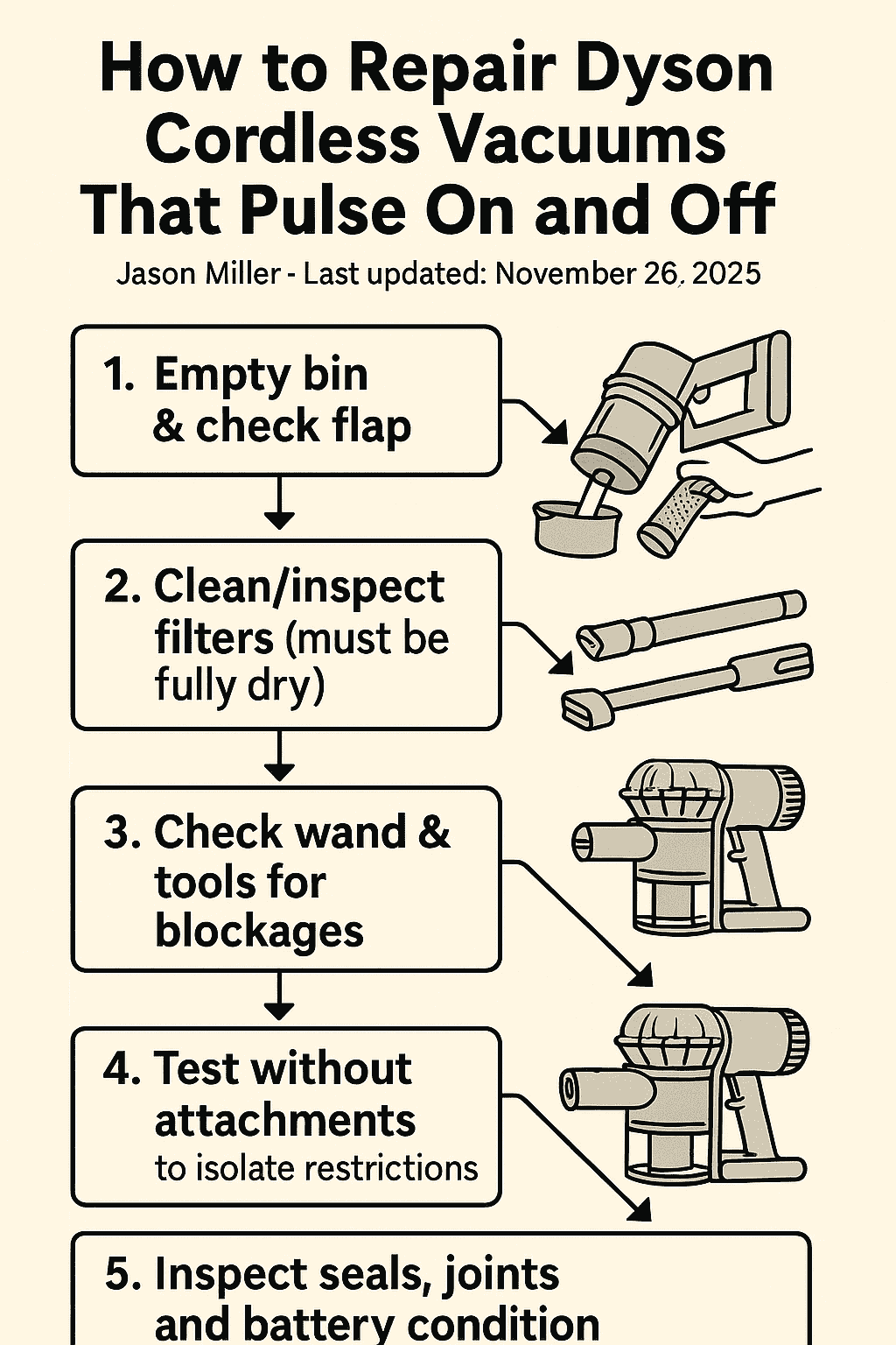 How to Repair Dyson Cordless Vacuums That Pulse On and Off